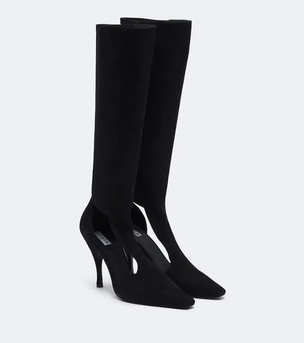 Alaïa Cut-out Suede Knee-high Boots - Black