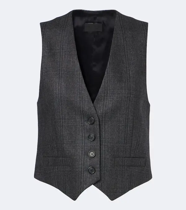 NILI LOTAN Ismael Checked Wool And Cashmere Vest