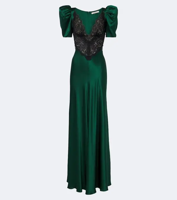RODARTE Lace-trimmed Silk Satin Gown - Green