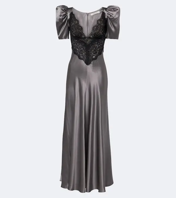 RODARTE Lace-trimmed Silk Satin Gown - Grey