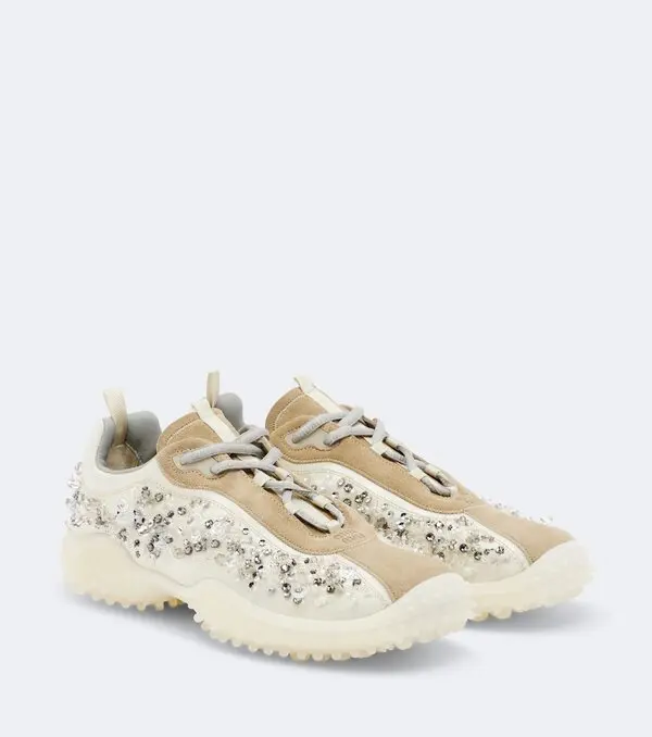 Miu Miu Bubble Embellished Suede-trimmed Sneakers - White