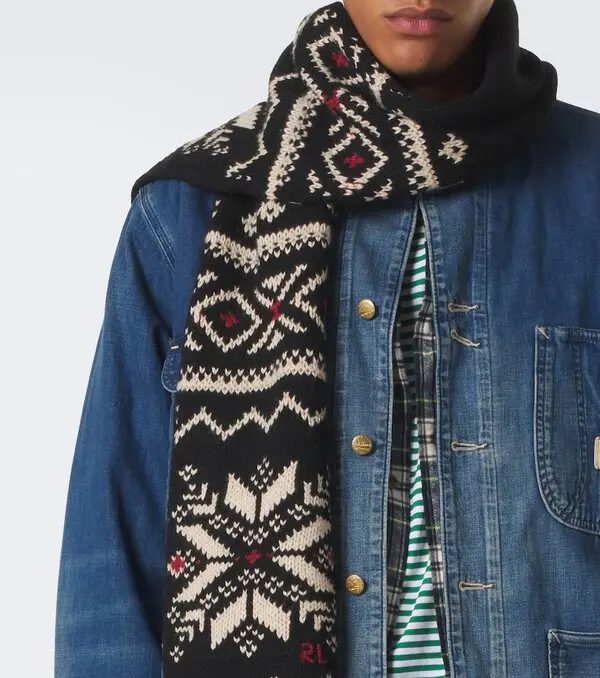Polo Ralph Lauren Wool, Cotton, And Linen-blend Scarf - Black