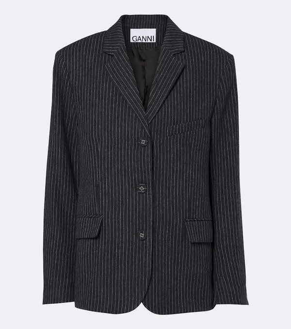 GANNI Pinstripe Flannel Blazer - Grey