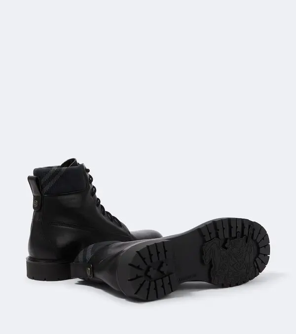 Burberry Check Leather Ankle Boots