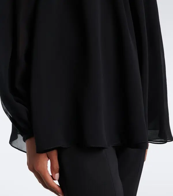 Carolina Herrera Floral-appliqué Gathered Silk Top