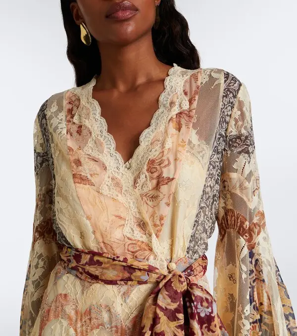 Zimmermann Valiant Floral Lace-trimmed Wrap Dress