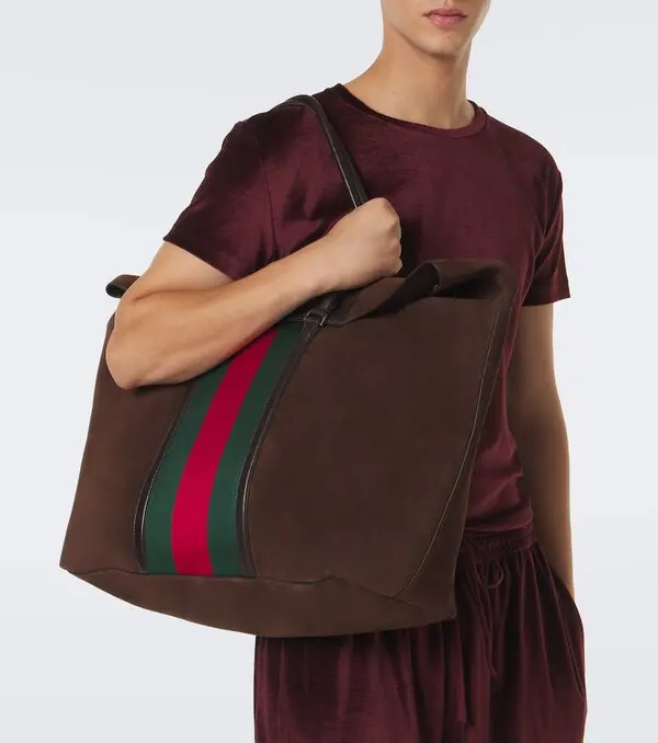 Gucci Web Stripe Suede Tote Bag