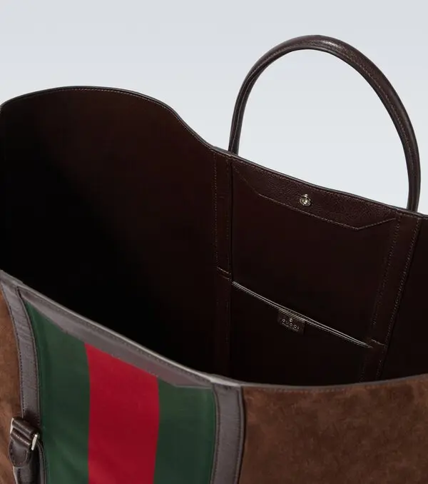 Gucci Web Stripe Suede Tote Bag