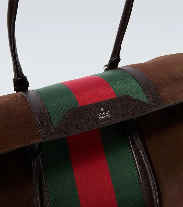 Gucci Web Stripe Suede Tote Bag