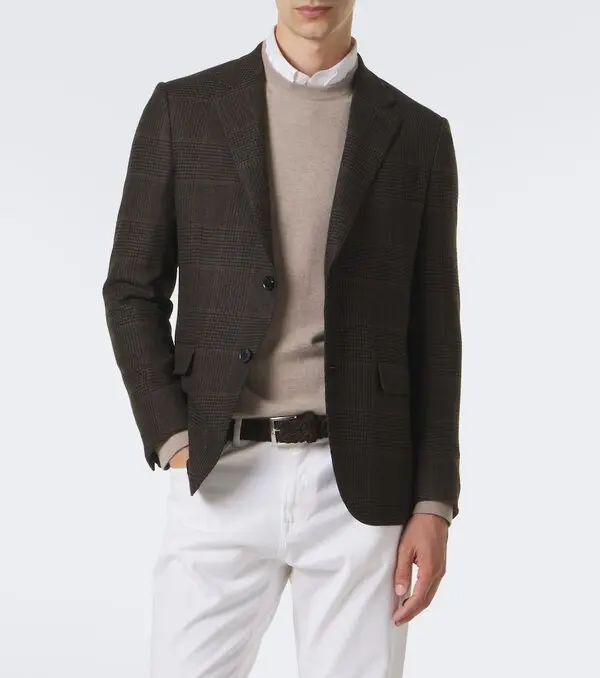 Zegna Prince Of Wales Check Cashmere Blazer - Green