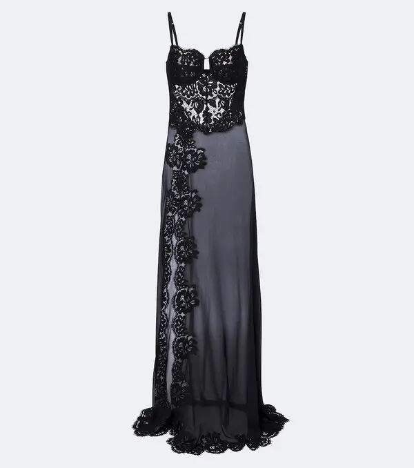 Dolce & Gabbana Lace-trimmed Silk And And Cotton-blend Gown
