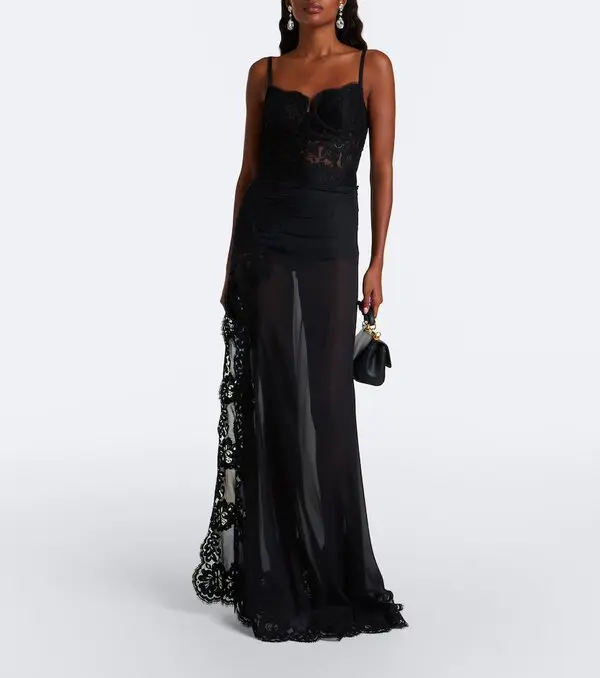 Dolce & Gabbana Lace-trimmed Silk And And Cotton-blend Gown
