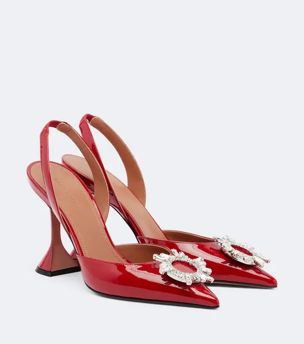Amina Muaddi Begum Embellished Leather Slingback Pumps