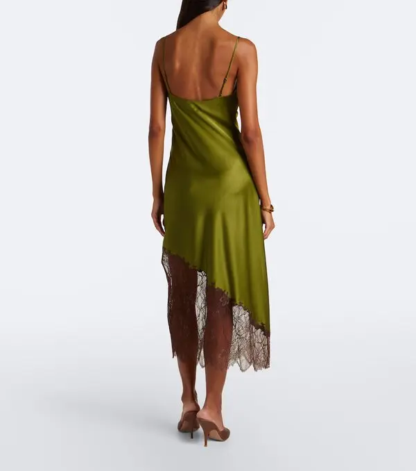 Staud Lara Lace-trimmed Silk-blend Satin Slip Dress - Green