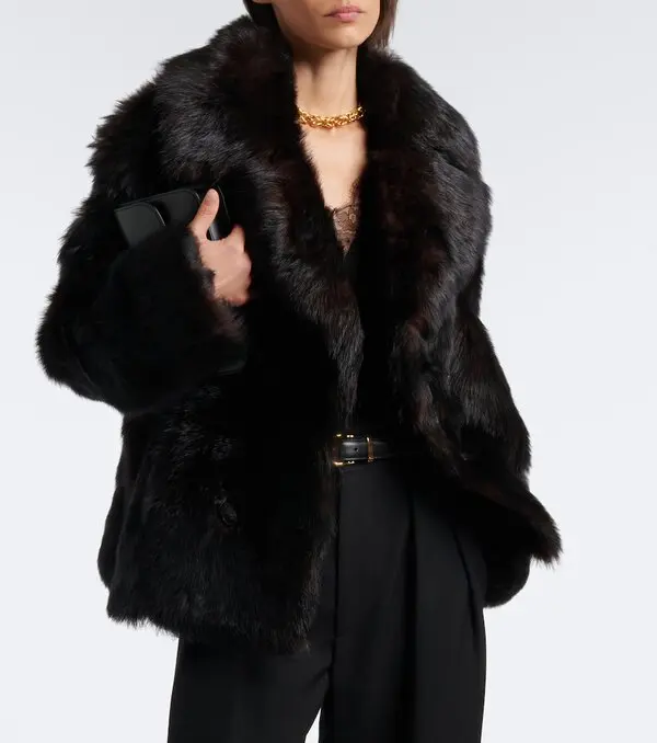 NILI LOTAN Cleophee Double-breasted Shearling Jacket