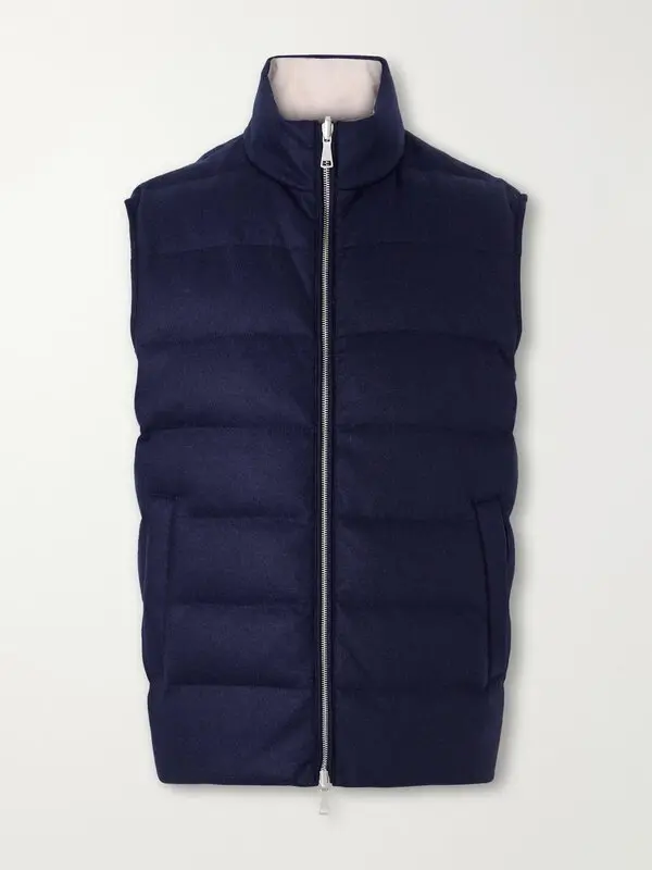 Eleventy Reversible Padded Cashmere-blend And Wool-blend Gilet