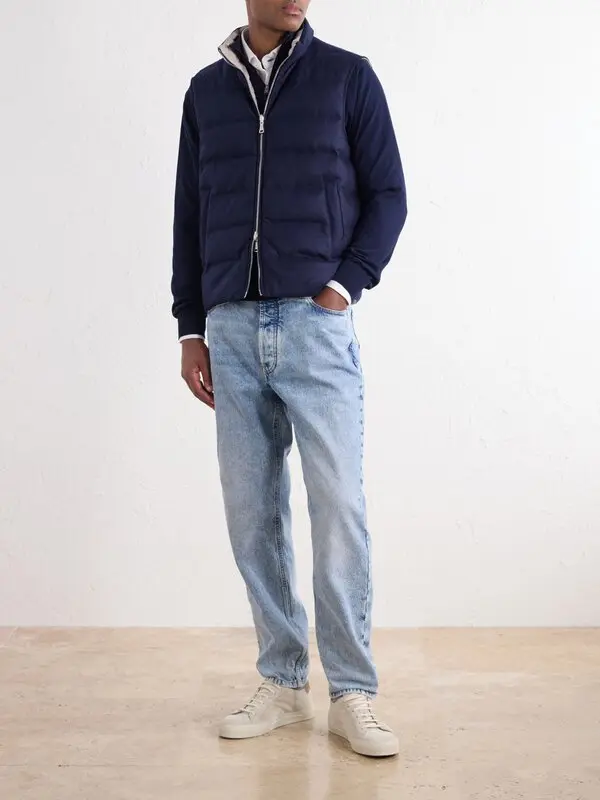 Eleventy Reversible Padded Cashmere-blend And Wool-blend Gilet