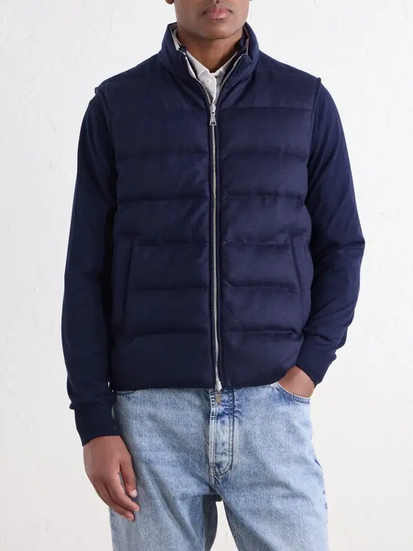 Eleventy Reversible Padded Cashmere-blend And Wool-blend Gilet