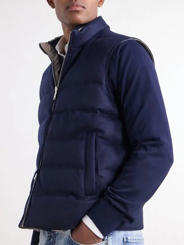 Eleventy Reversible Padded Cashmere-blend And Wool-blend Gilet
