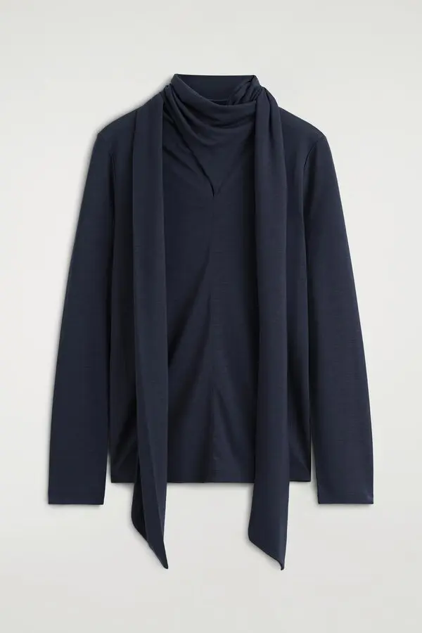 Cos Fluid Scarf-detail Top - Navy