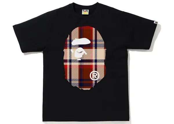 A BATHING APE Check Big Ape Head Tee Shirt - Black/red