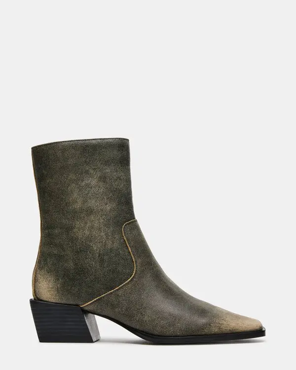 Steve Madden Judson Block Heel Booties - Black Distressed