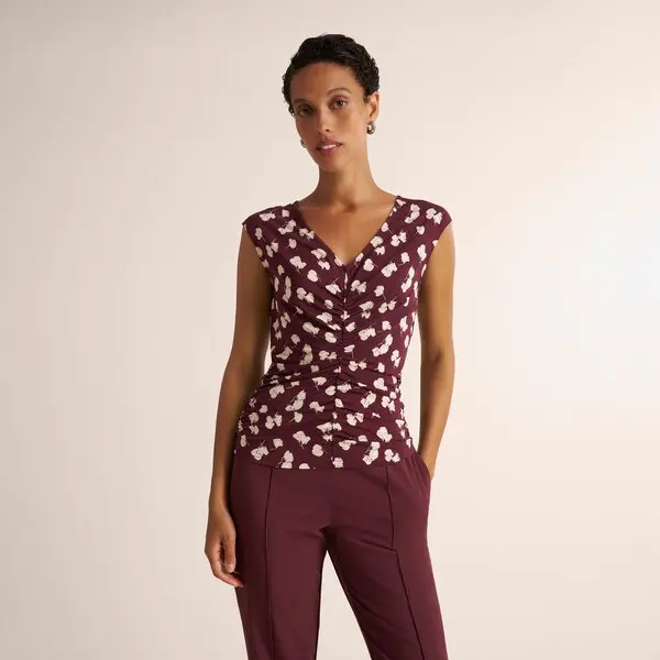 M.M.LAFLEUR Franka Ruched Top Light Printed Jersey:: Petal Print