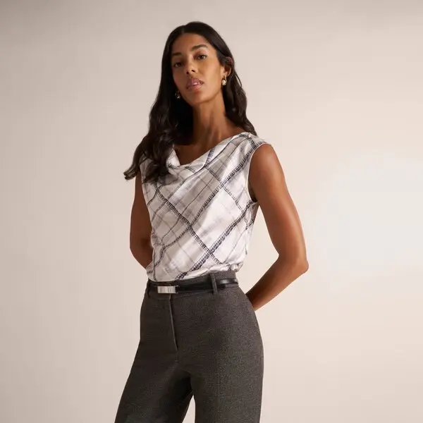 M.M.LAFLEUR Nora Effortless Blouse Printed Silk Charmeuse Blend:: Chain Plaid