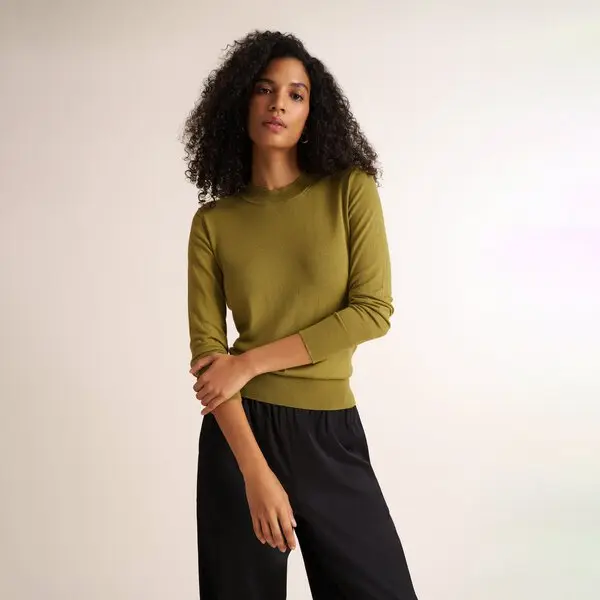 M.M.LAFLEUR Kit Contrast Sweater 365 Silk Cashmere:: Olive