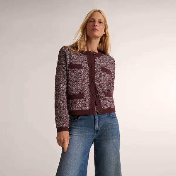 M.M.LAFLEUR Evangeline Lady Jardigan Boucle:: Burgundy / Ivory