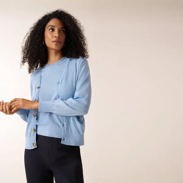 M.M.LAFLEUR Rosalia Pointelle Cardigan Light Merino:: Powder Blue Melange - One-color