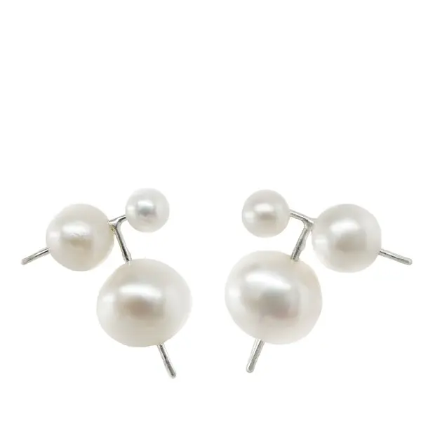 KEVIN THORNE JEWELLERY Silver / White Composition Earring- Three Pearls