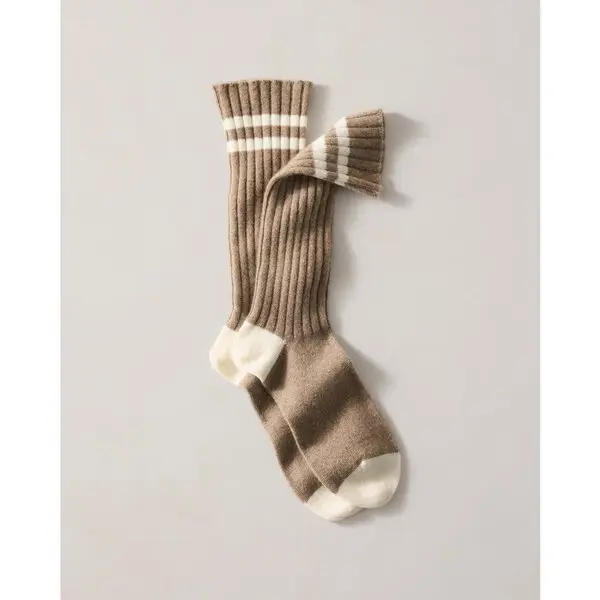 HAVEN WELL WITHIN Cashmere Collegiate Stripe Socks - Carbon Hthr/ivory