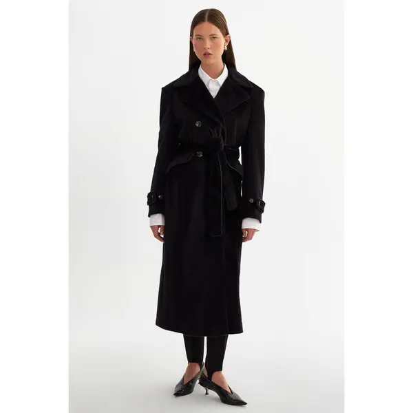 LAMARQUE Wilda | Faux Hair Trench Coat - Black