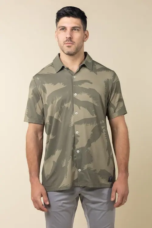 ASHWORTH GOLF Palm Shade Print Performance Camp Shirt