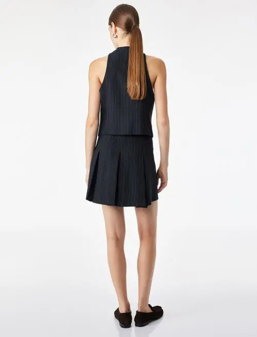 Koton Halter Neck Pinstriped Vest With Asymmetric Buttons