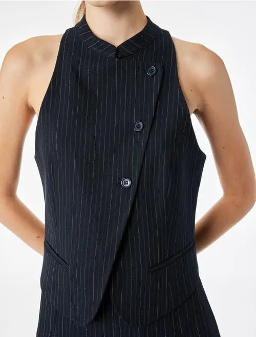 Koton Halter Neck Pinstriped Vest With Asymmetric Buttons