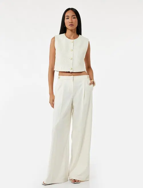 Koton Round Neck Floral Textured Cropped Vest With Jeweled Buttons