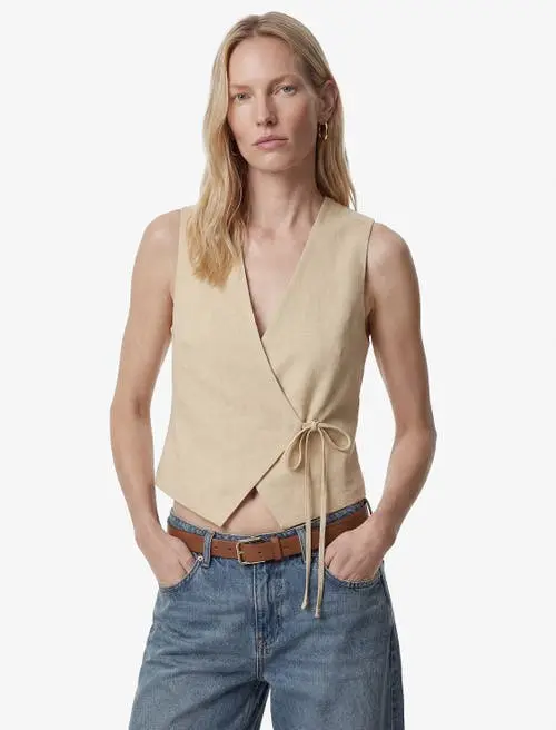 Koton Sleeveless V-neck Wrap Vest With Tie