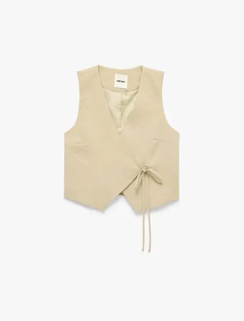 Koton Sleeveless V-neck Wrap Vest With Tie