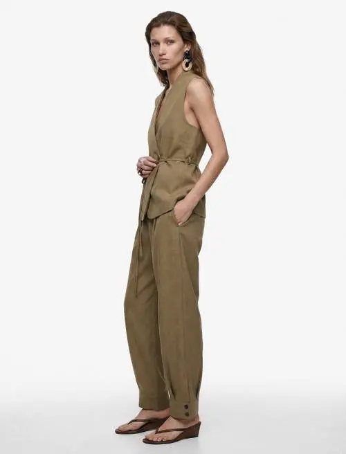Koton Linen Blend V-neck Tailored Vest With Belt