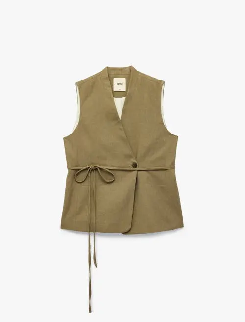 Koton Linen Blend V-neck Tailored Vest With Belt