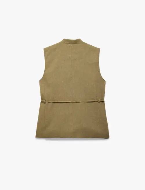 Koton Linen Blend V-neck Tailored Vest With Belt