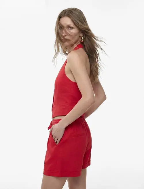 Koton Linen Blend Halter Neck Button Vest