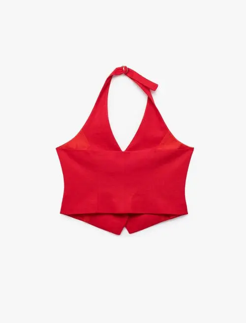 Koton Linen Blend Halter Neck Button Vest