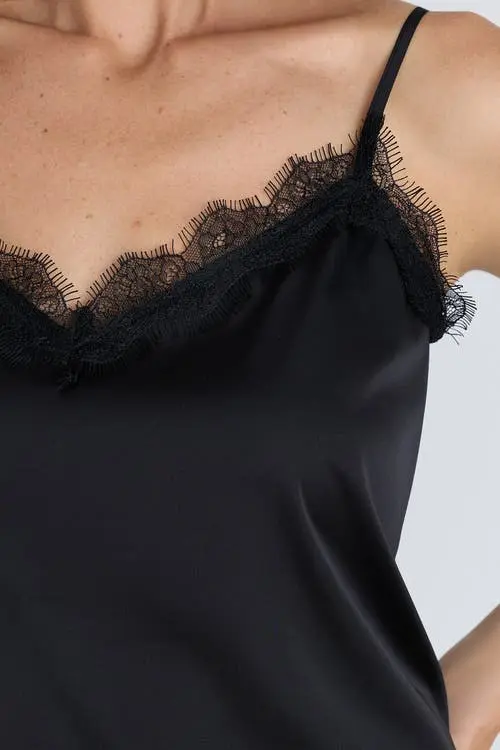 THE NOLI SHOP Galia Silk Lace Cami - Black
