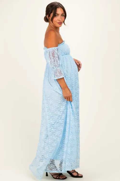 PINKBLUSH Lace Off Shoulder Maxi Dress
