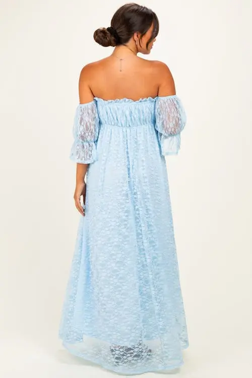 PINKBLUSH Lace Off Shoulder Maxi Dress