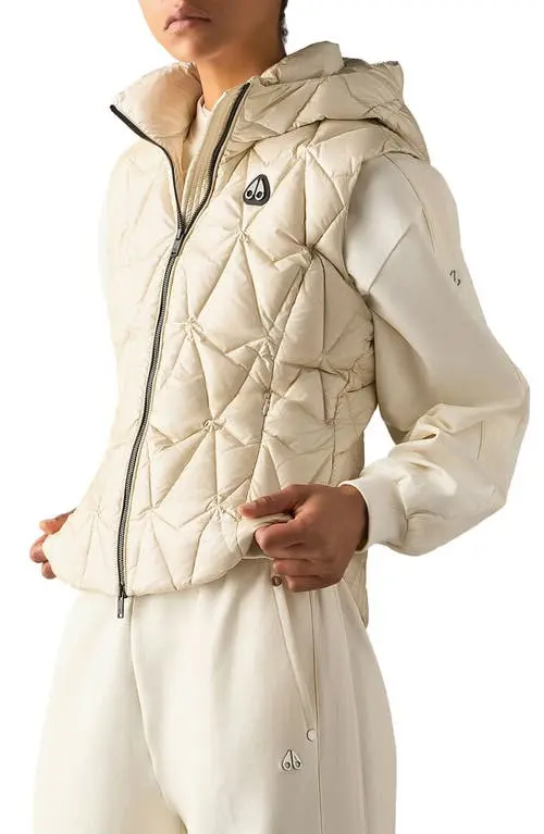 Moose Knuckles Lightweight Hooded Water Repellent Down Vest - Alabaster