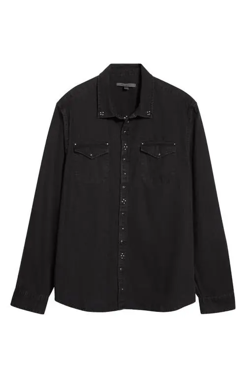 John Varvatos Marshall Studded Coated Cotton Denim Snap-up Western Shirt
